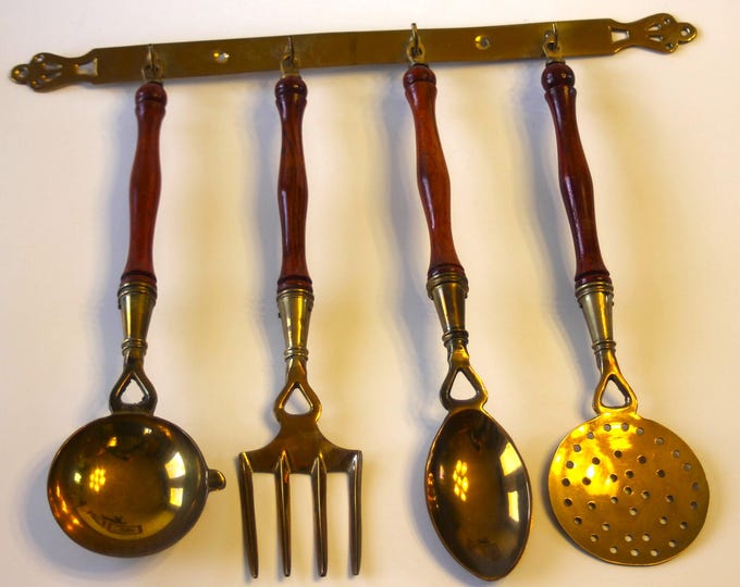 Brass and Wood Hanging Utensils From India - Etsy