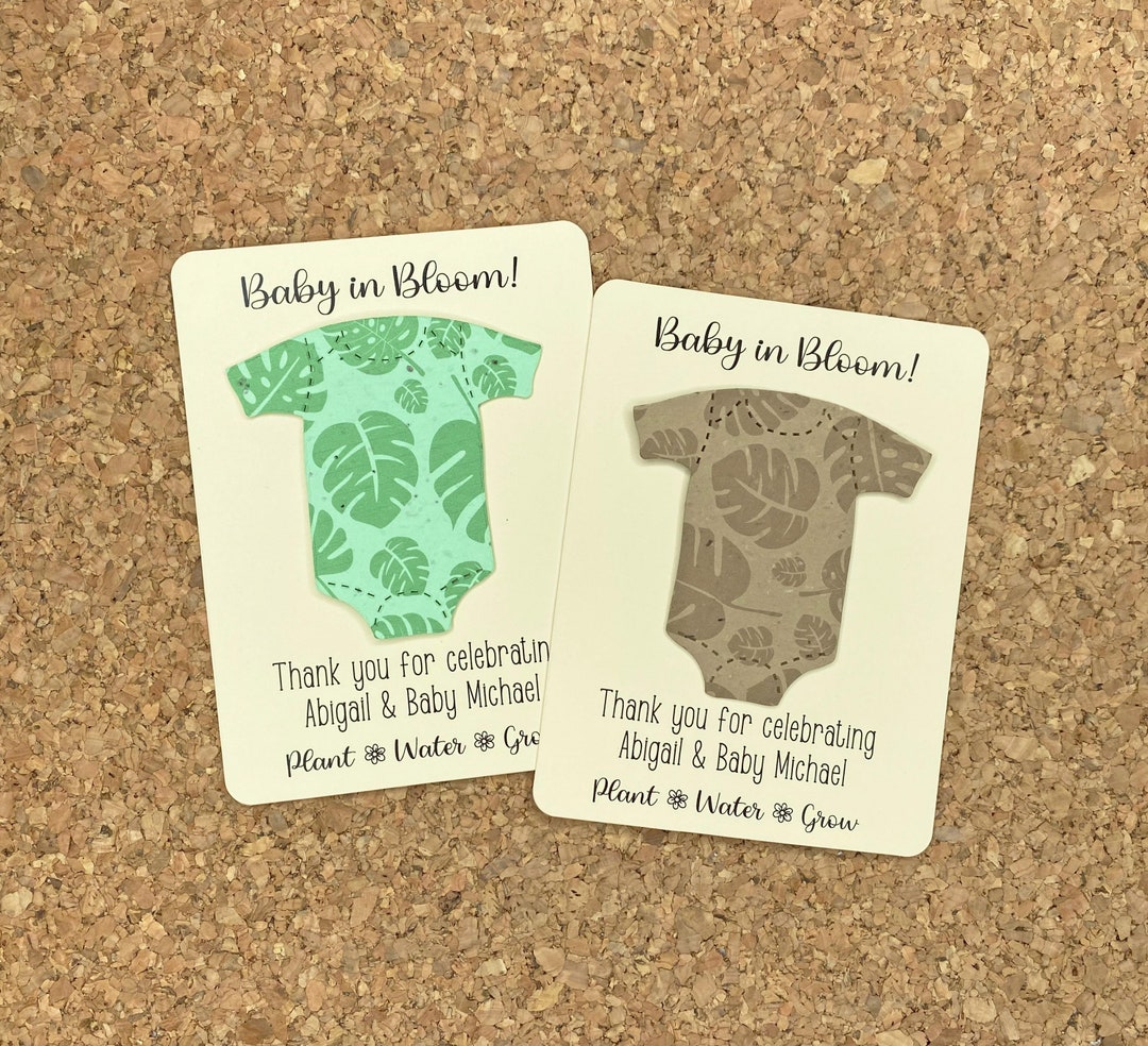 Pastel Monstera Leaves "baby in Bloom" Baby Bodysuit Favor Cards (set ...