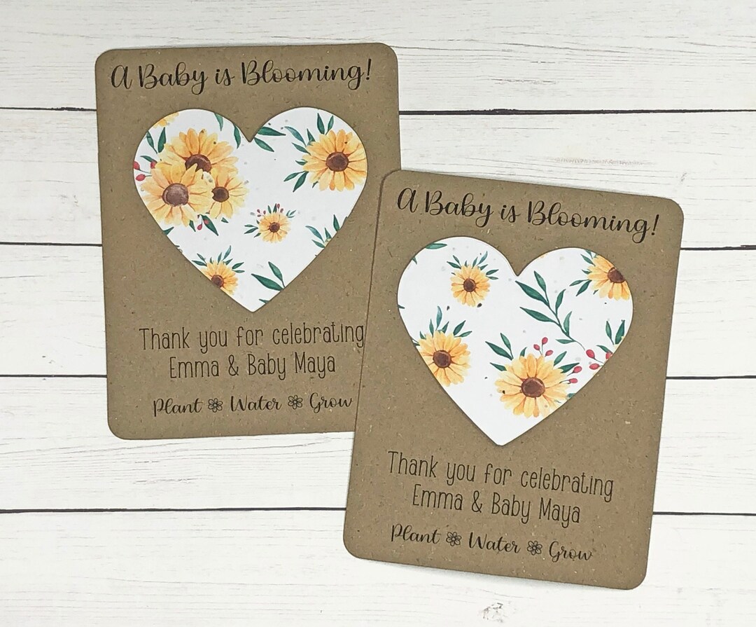 Sunflower Design "a Baby is Blooming" Heart Favor Cards (set of 12 ...