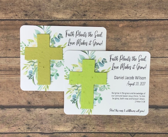 Greenery Plantable Seed Paper Cross First Communion Favors - Etsy