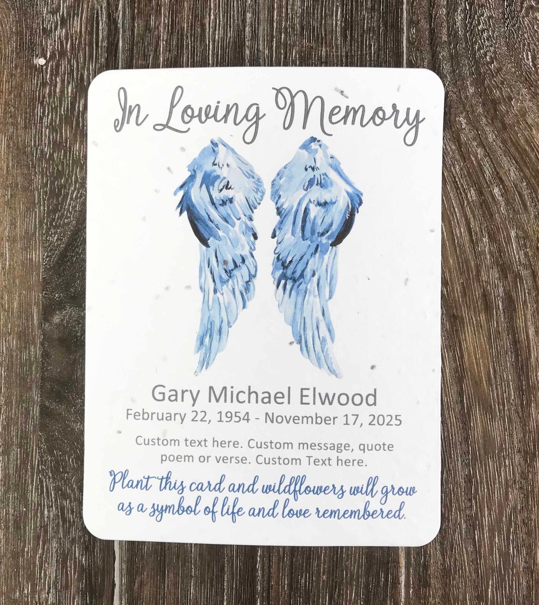 12 Blue Angel Wings Personalized Memorial Cards Plantable Seed Paper ...