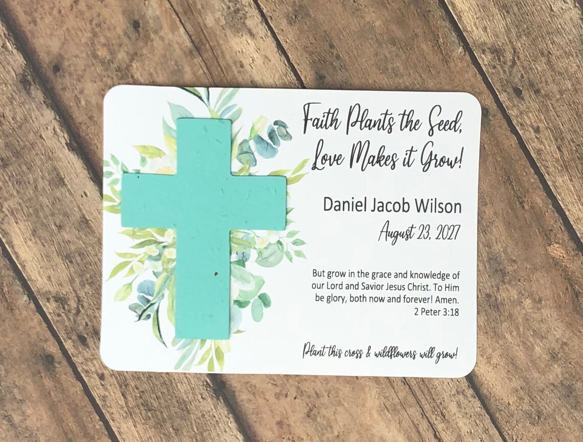 Plantable Seed Paper Cross Watercolor Greenery Baptism Favors (set of ...