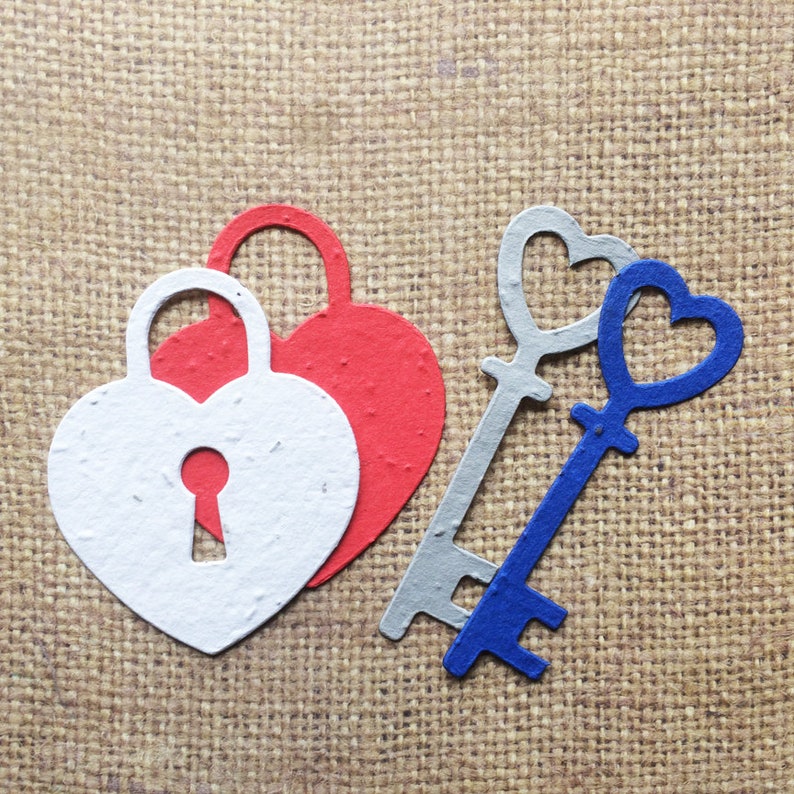 10 Heart Lock and Key Plantable Seeded Paper Shape Favors | Etsy