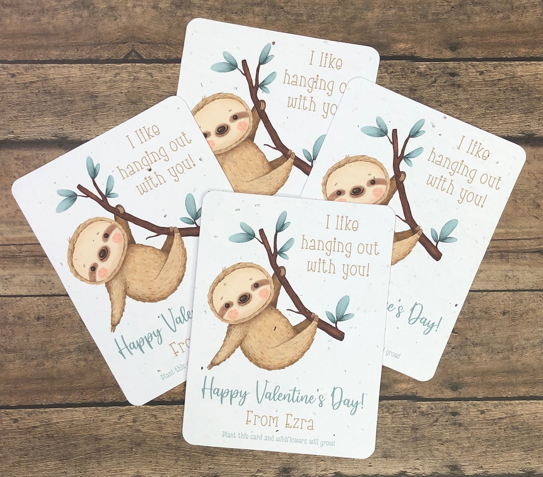 12 Sloth Design Seed Paper Valentine's Day Cards - Plantable Full ...