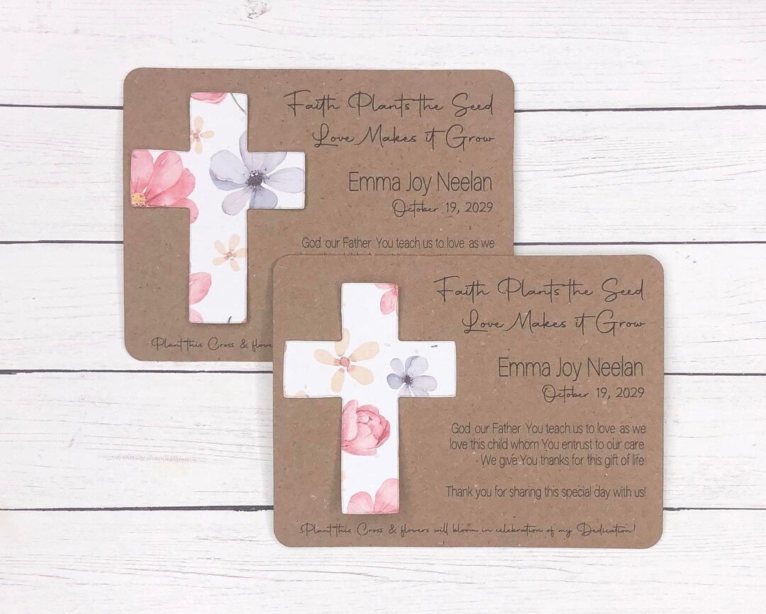 Floral Cross Plantable Seed Paper Baby Dedication Favors (set of 12 ...