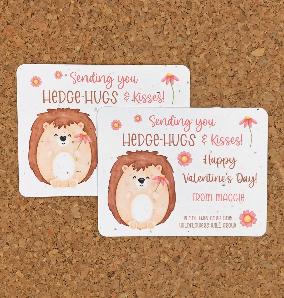 12 Hedgehog Design Seed Paper Valentine's Day Cards - Plantable Full ...