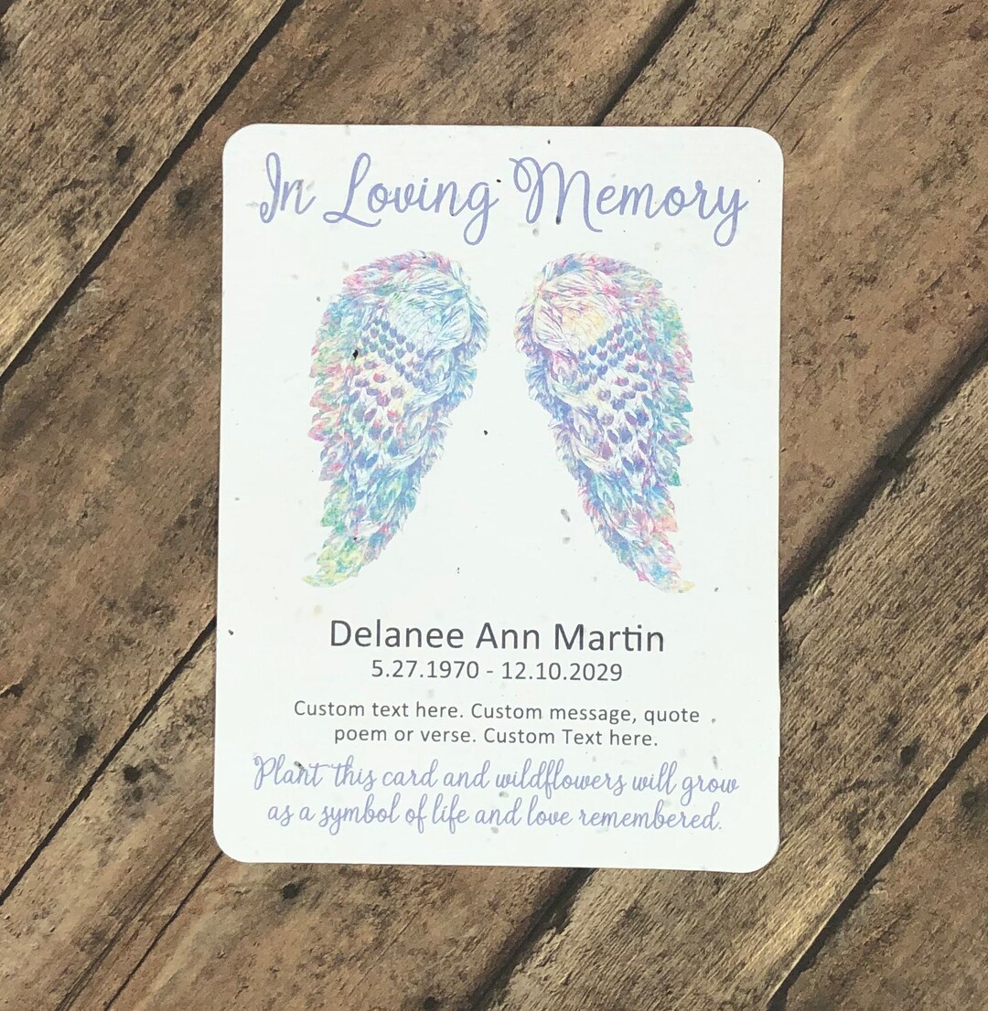 12 Pastel Rainbow Angel Wings Personalized Memorial Cards Plantable ...