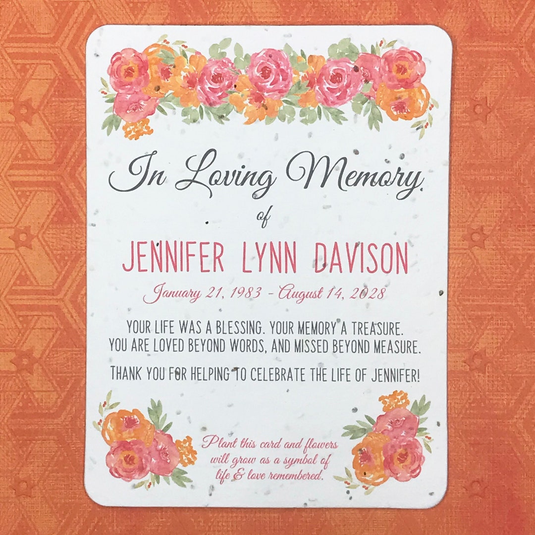 12 Pink & Orange Floral Border Memorial Personalized Plantable Full ...
