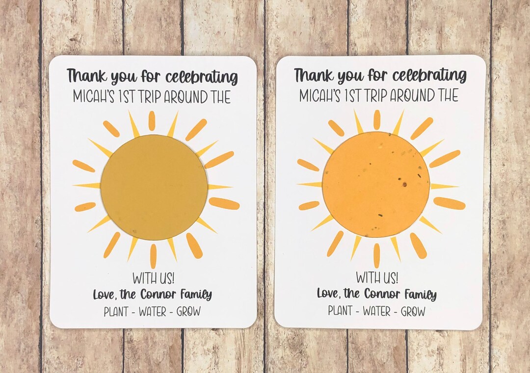 12 Sun Theme Plantable Birthday Party Favor Cards - First Trip Around ...