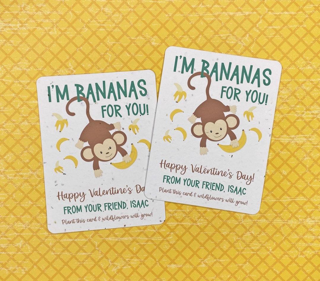 12 Monkey Design Seed Paper Valentine's Day Cards - Plantable Full ...