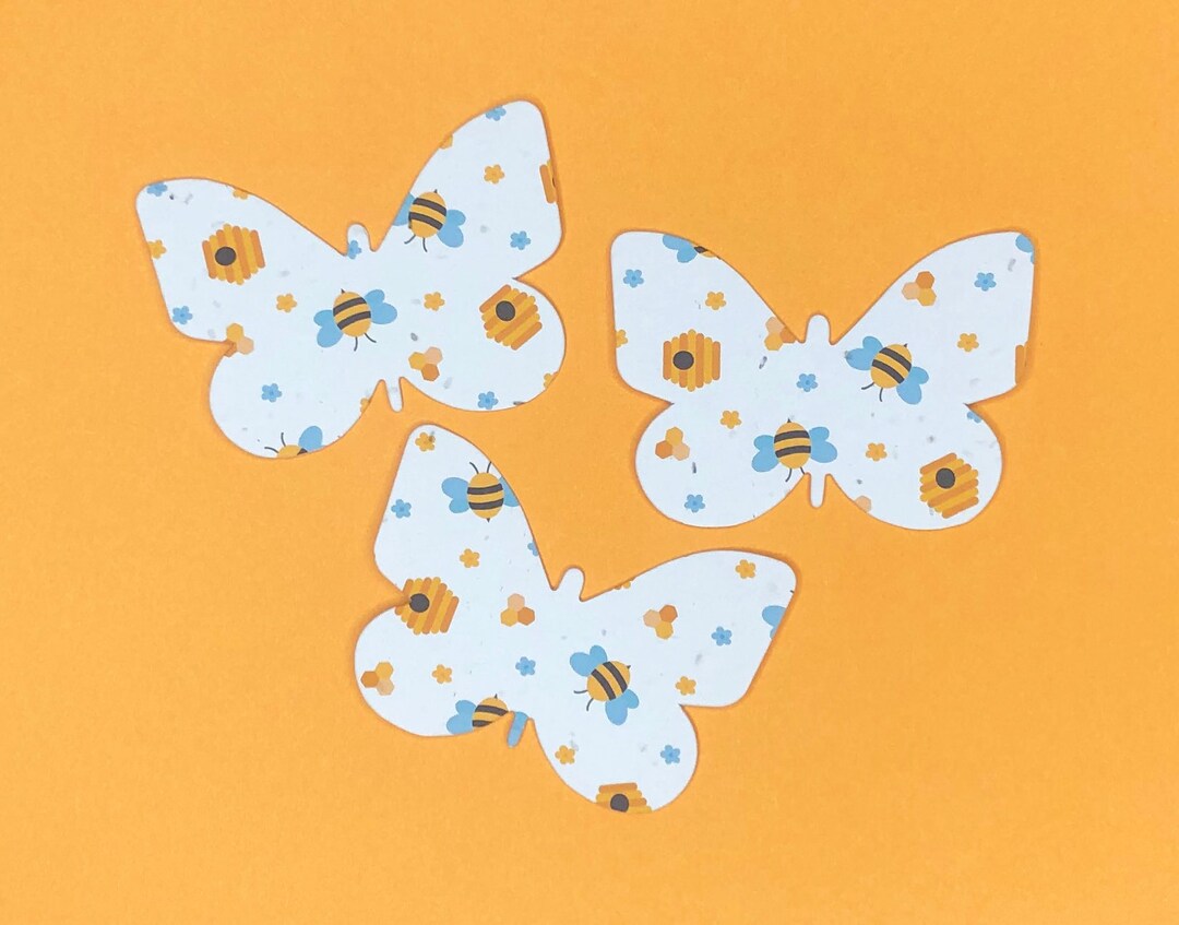 12 Honey Bee Design Butterfly Seed Paper Shape Favors - Printed Bee ...