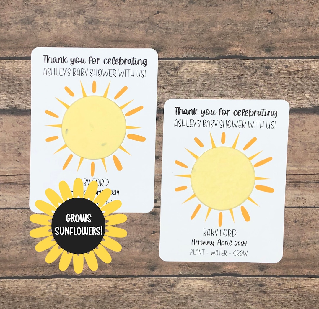 12 Sun Theme Plantable Baby Shower Favor Cards - SUNFLOWER Seed Paper ...