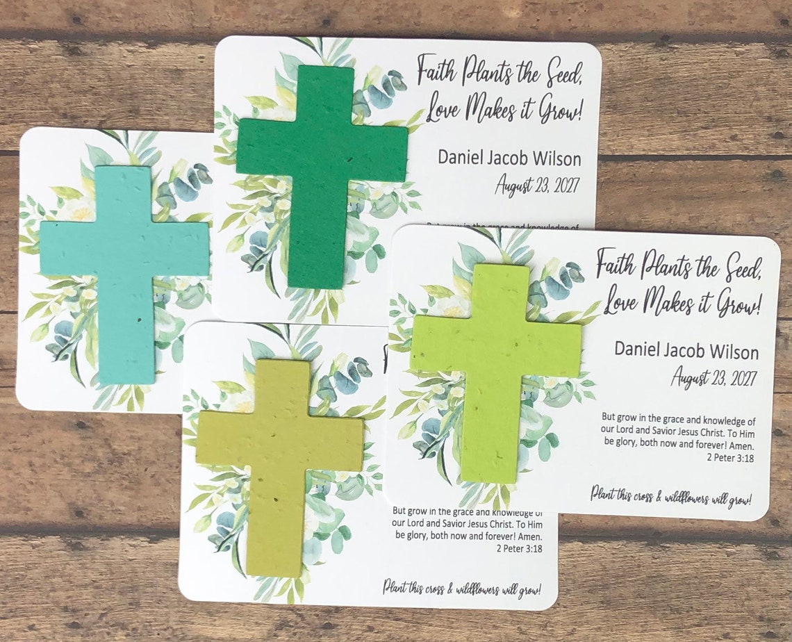 Plantable Seed Paper Cross Watercolor Greenery Baptism Favors (set of ...