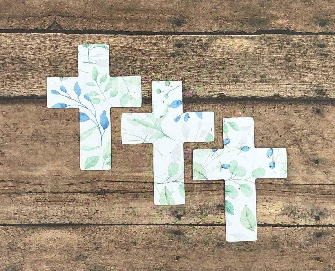 12 Blue Green Botanical Design Cross Plantable Seeded Paper Shape ...