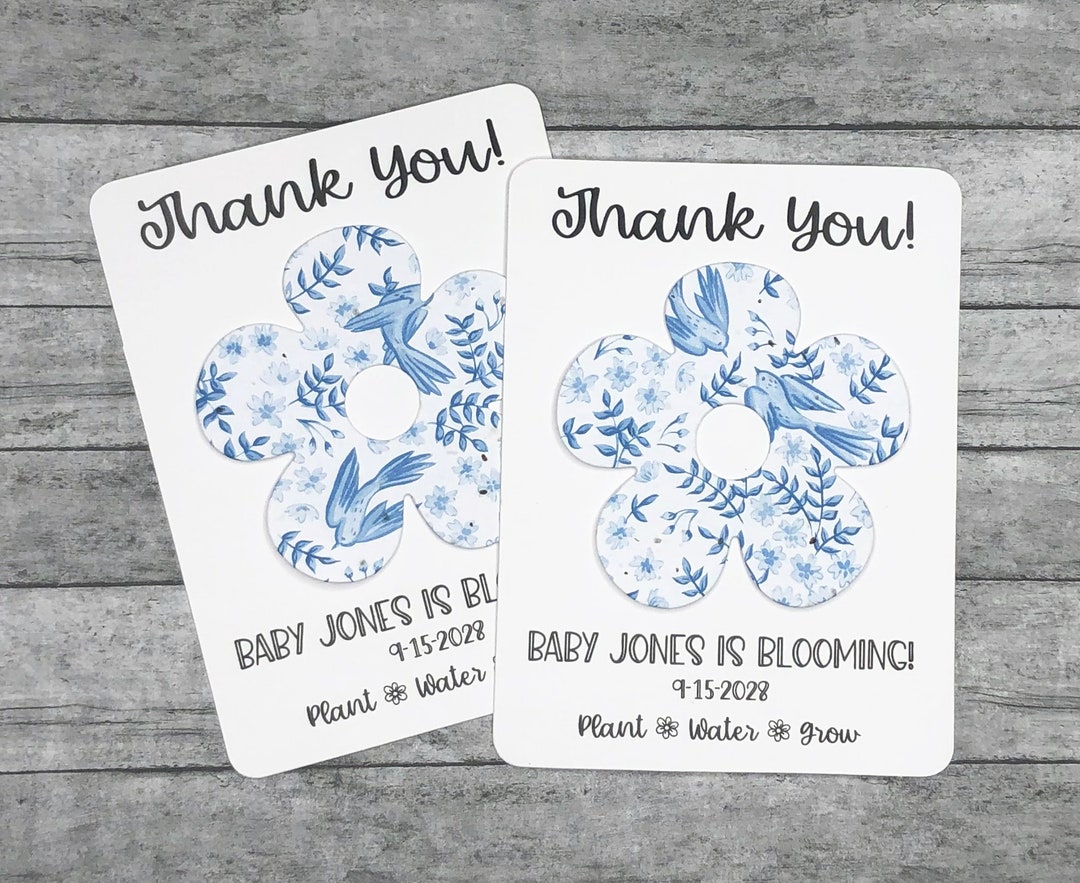 Thank You "blue Bird" Seed Paper Flowers Baby Shower Favors (set of 12 ...