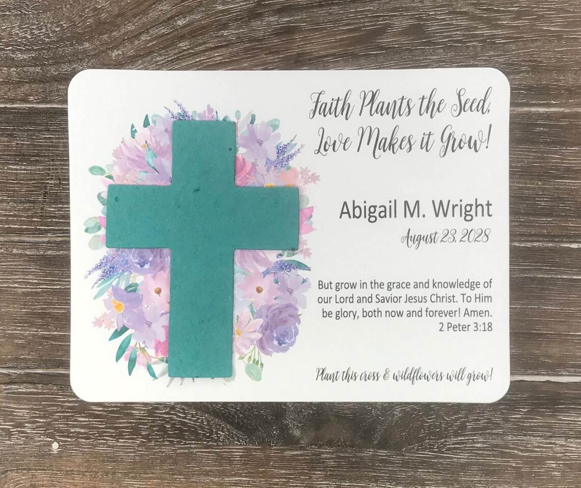 Plantable Seed Paper Cross Watercolor Flowers Baptism Favors Set of 12 ...