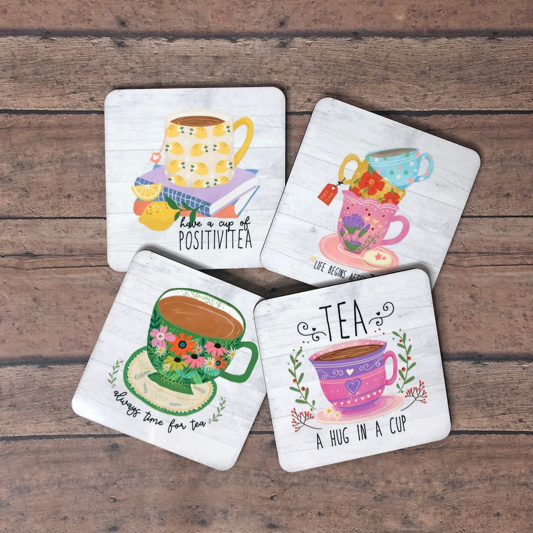 Stylish Tea Cup Design Coasters (set of 4) - Artistic Floral Teacups ...