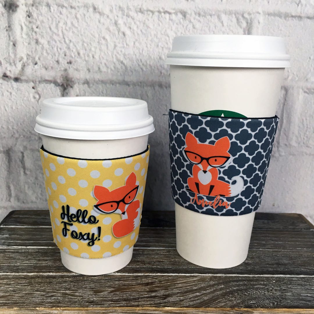 Hello Foxy Fox in Glasses Design Reusable Coffee Sleeve, Wine Glass ...