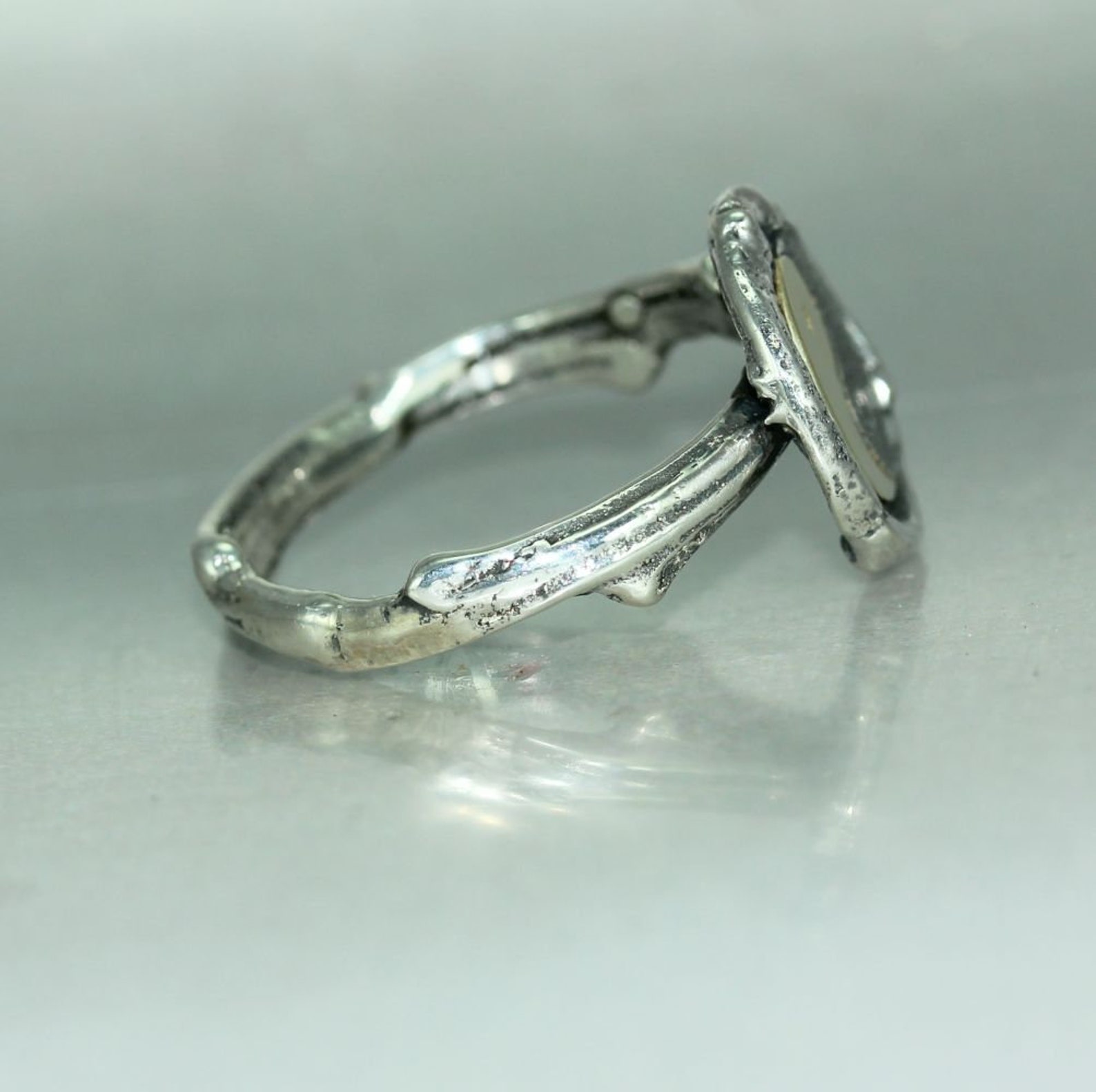 Yin Yang Ring: Gold & Sterling Silver Twig Band, Rustic Organic Design ...