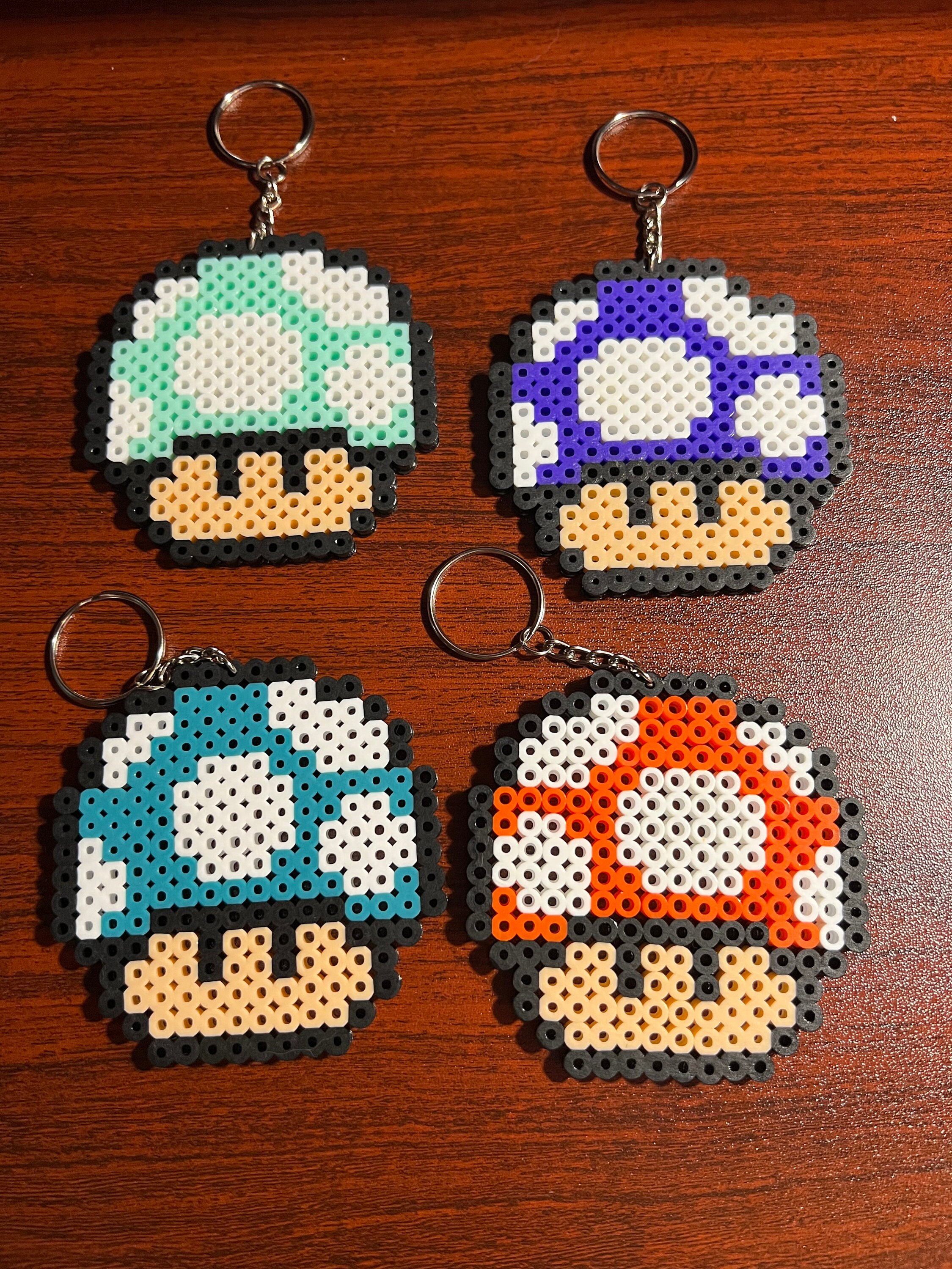 Super Mario Bros Inspired Mushroom Keychain Magnet Perler Bead | Etsy