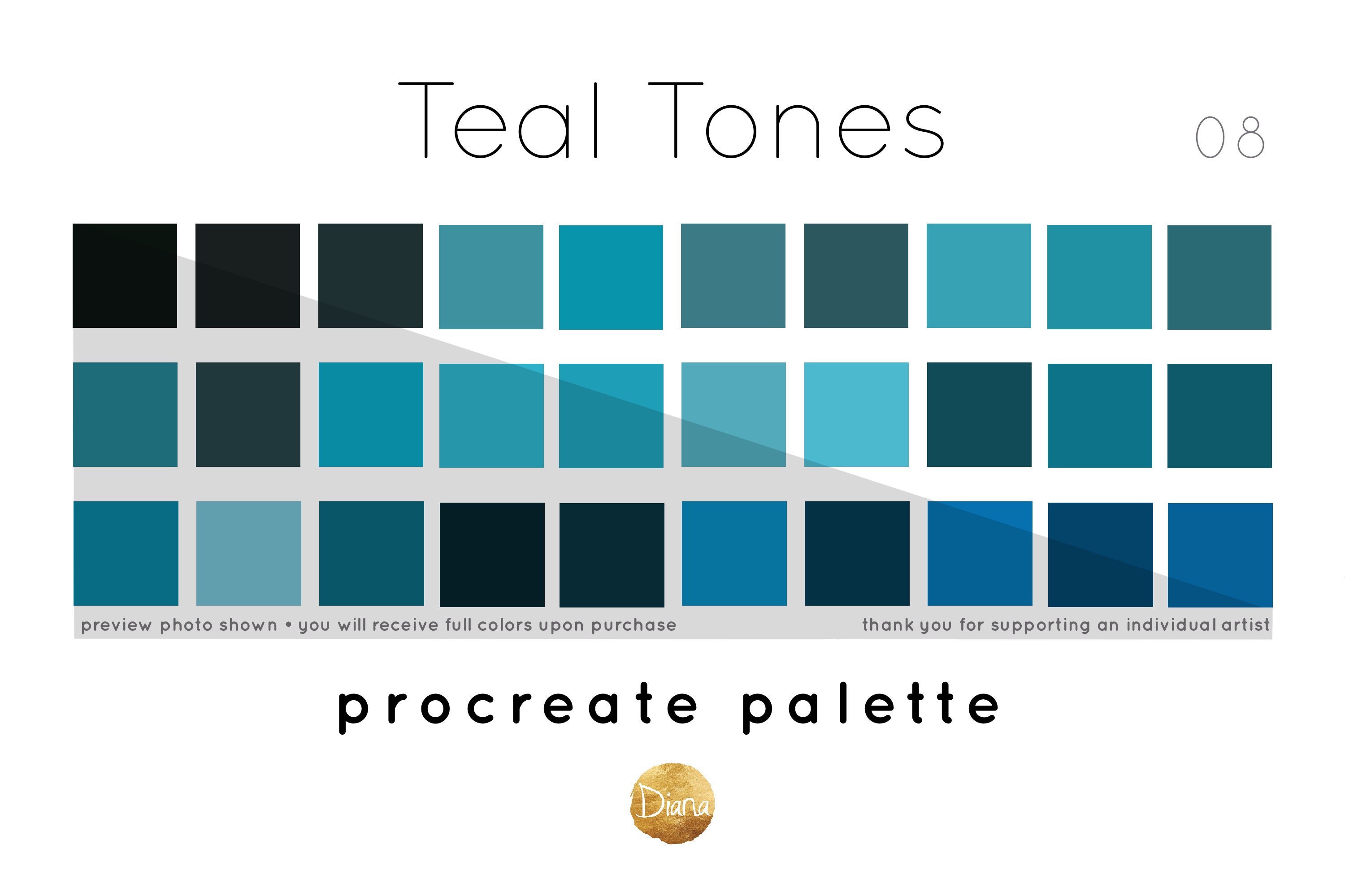 Teal Tones - Blue Aqua PROCREATE COLOR PALETTE iPad | Digital Download ...