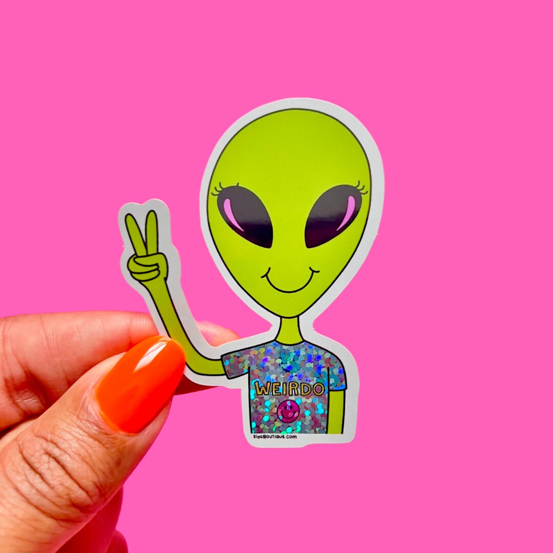 Weirdo Alien Glitter Sticker, Funny Alien Sticker, Sticker for Aquarius ...