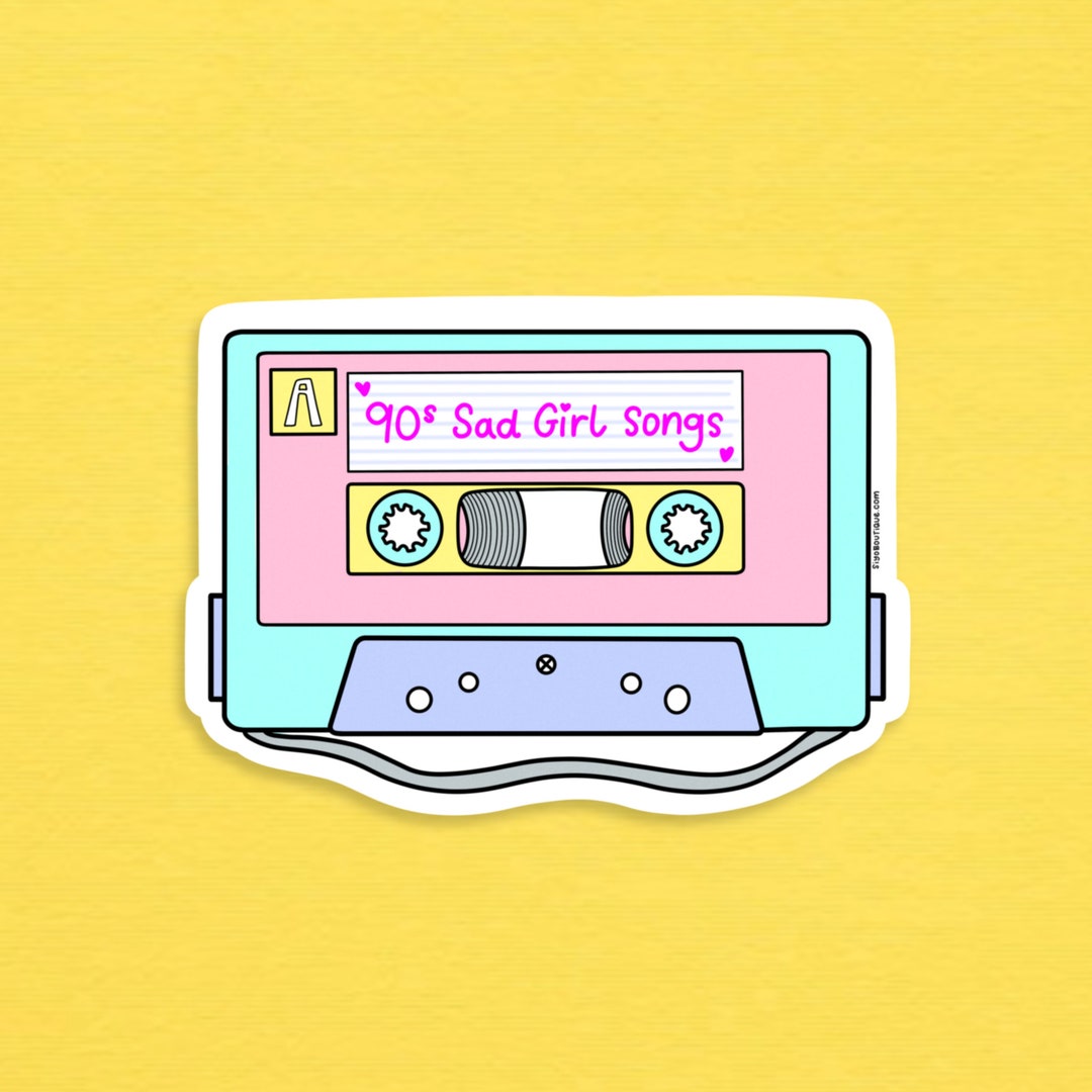90s Sad Girl Songs Sticker, 90s Cassette Vinyl Sticker, Retro Pastel ...