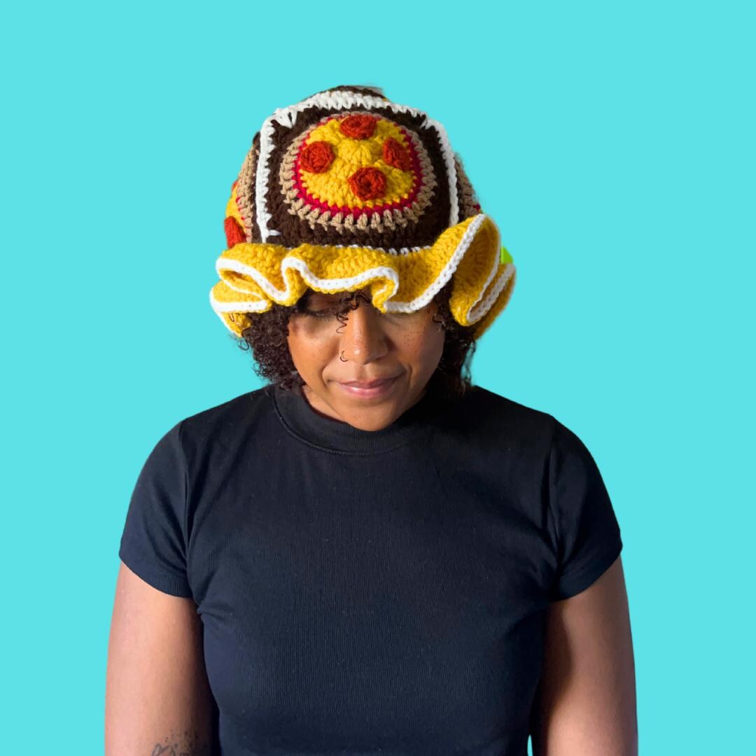 Pizza XL Crochet Bucket Hat, Hand-crocheted Bucket Hat, Junk Food ...