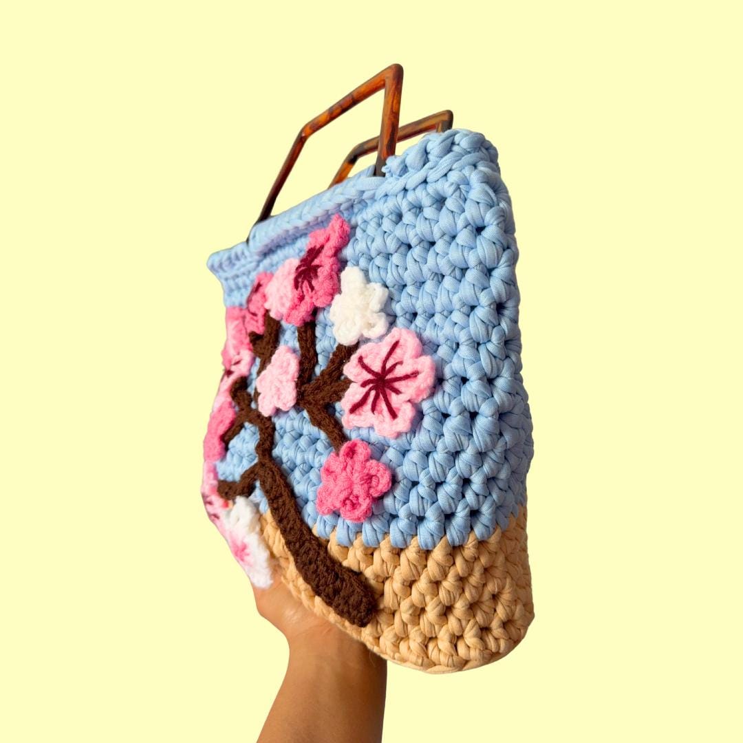 Cherry Blossom Crochet Purse, Hand-crocheted Purse, Spring Flower Purse ...
