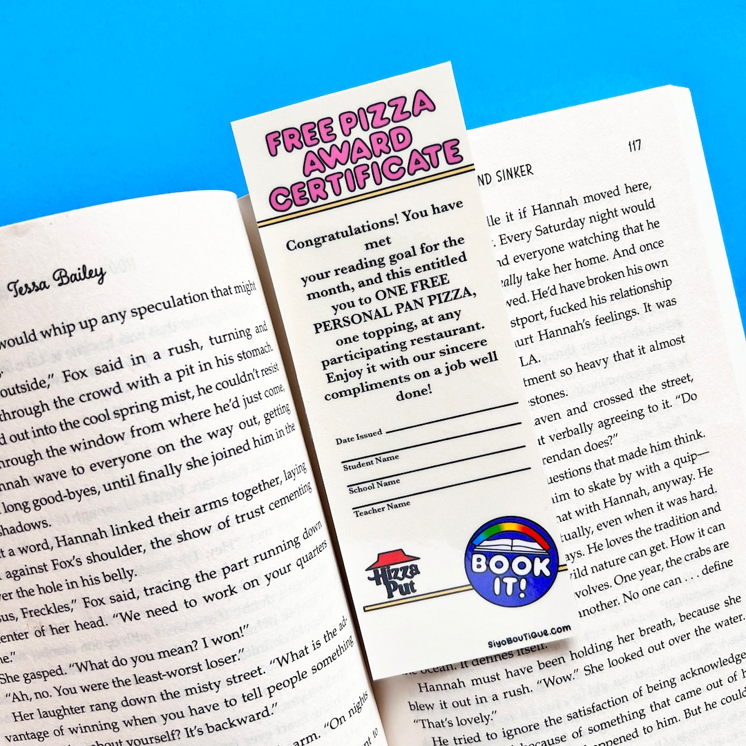 Book It Bookmark, Pizza Certificate Bookmark, Nostalgic Bookmark, Die ...