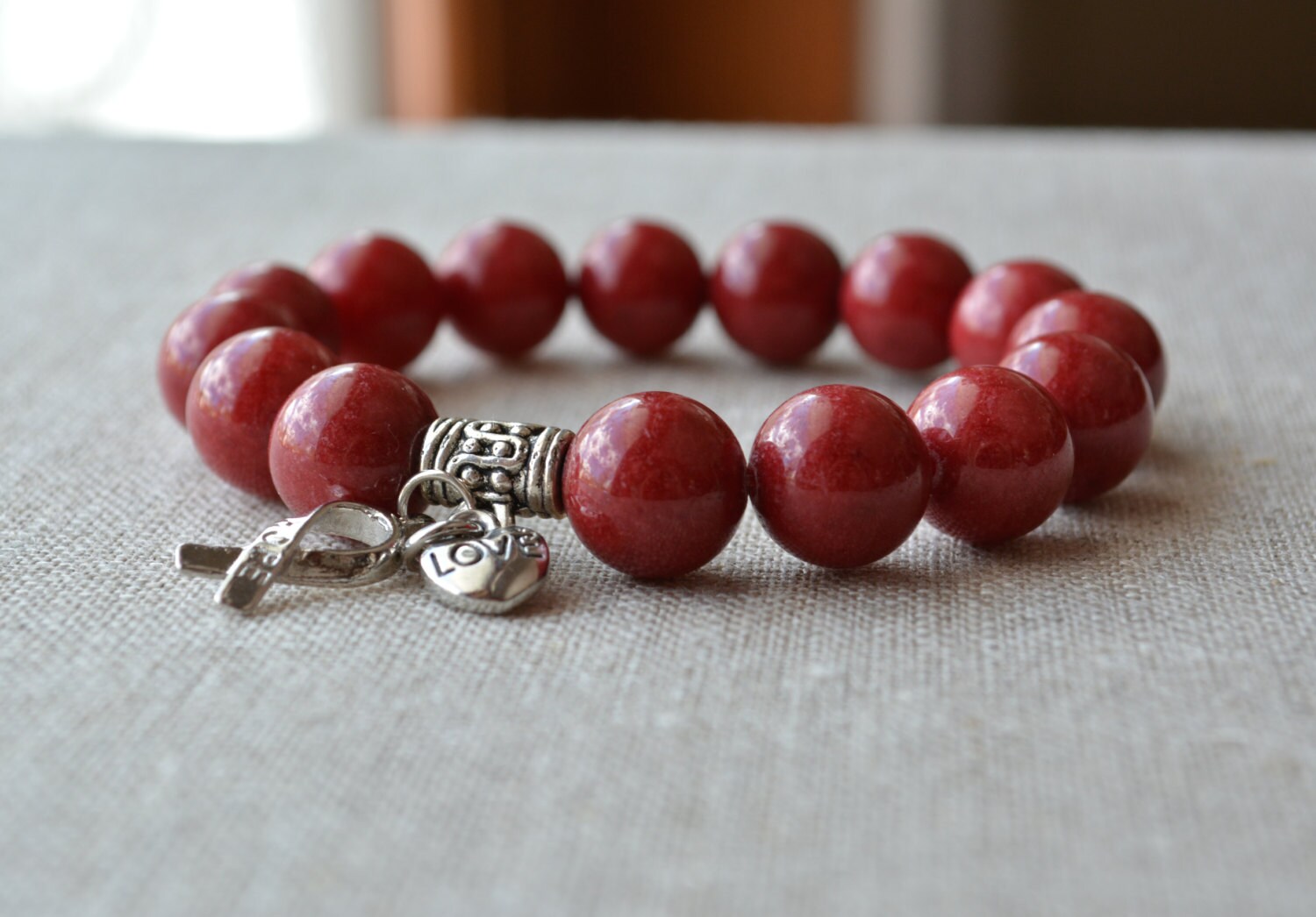 Blood Cancer Awareness Bracelet, Hope Ribbon, Red Gemstone Bracelets - Etsy