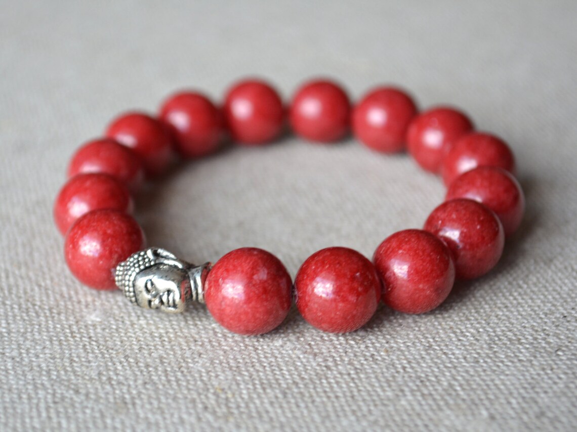 Red Buddha Bracelet Yoga Jewelry Zen Bracelet Semiprecious - Etsy