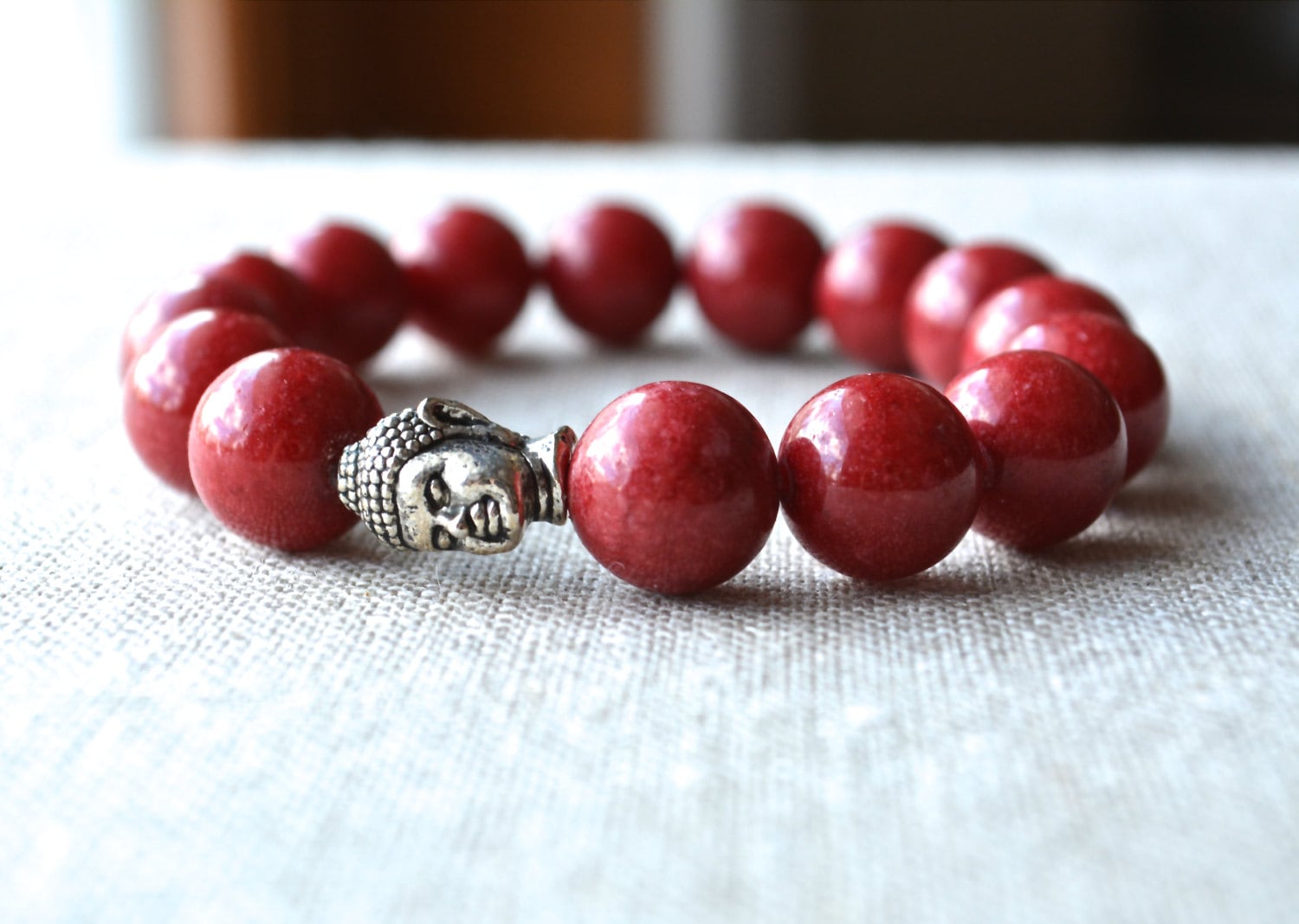 Red Buddha Bracelet, Yoga Jewelry, Zen Bracelet, Semiprecious Stones ...