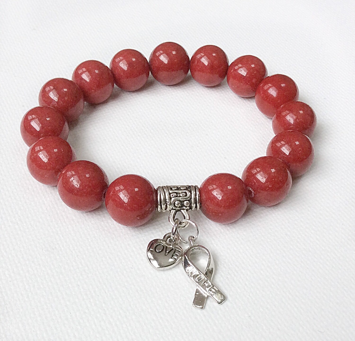 Blood Cancer Awareness Bracelet, Hope Ribbon, Red Gemstone Bracelets - Etsy