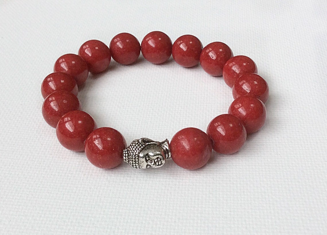 Red Buddha Bracelet Yoga Jewelry Zen Bracelet Semiprecious - Etsy