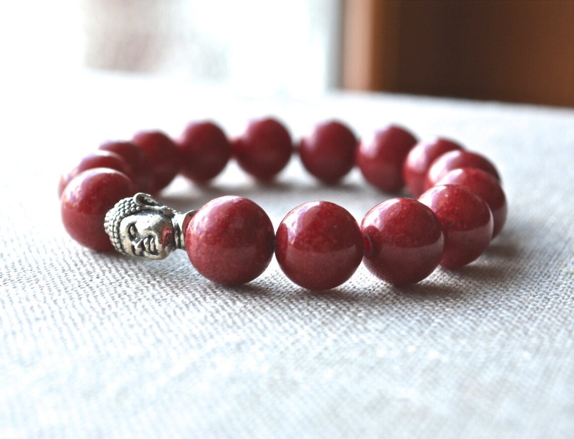 Red Buddha Bracelet Yoga Jewelry Zen Bracelet Semiprecious - Etsy