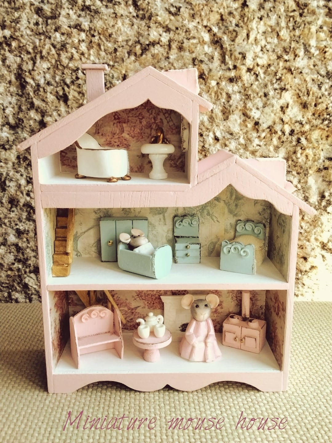 Dollhouse Miniature Mouse House, Dolhouse for a Dollhouse, Quarter ...