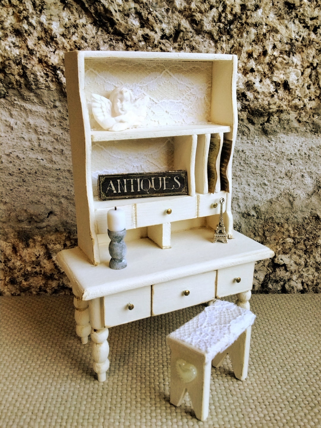 RESERVED Miniature Desk Secretary Vintage, Dollhouse French Writting ...