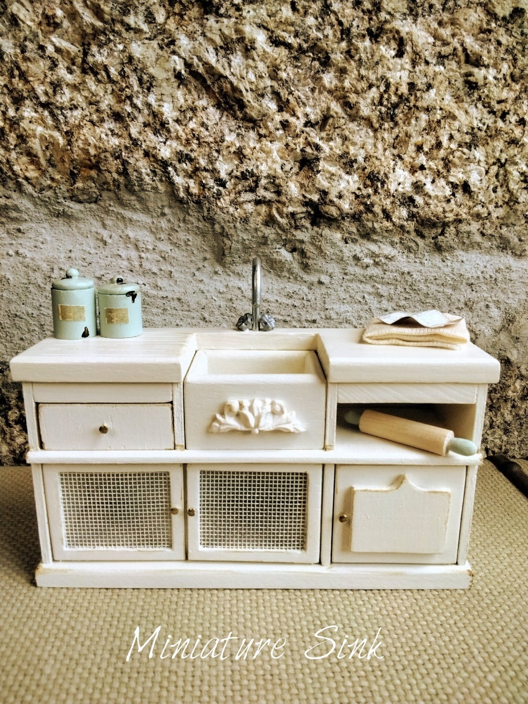 Miniature Sink Vintage, Dollhouse Sink Shabby, 1/12 Scale, Dollhouse ...