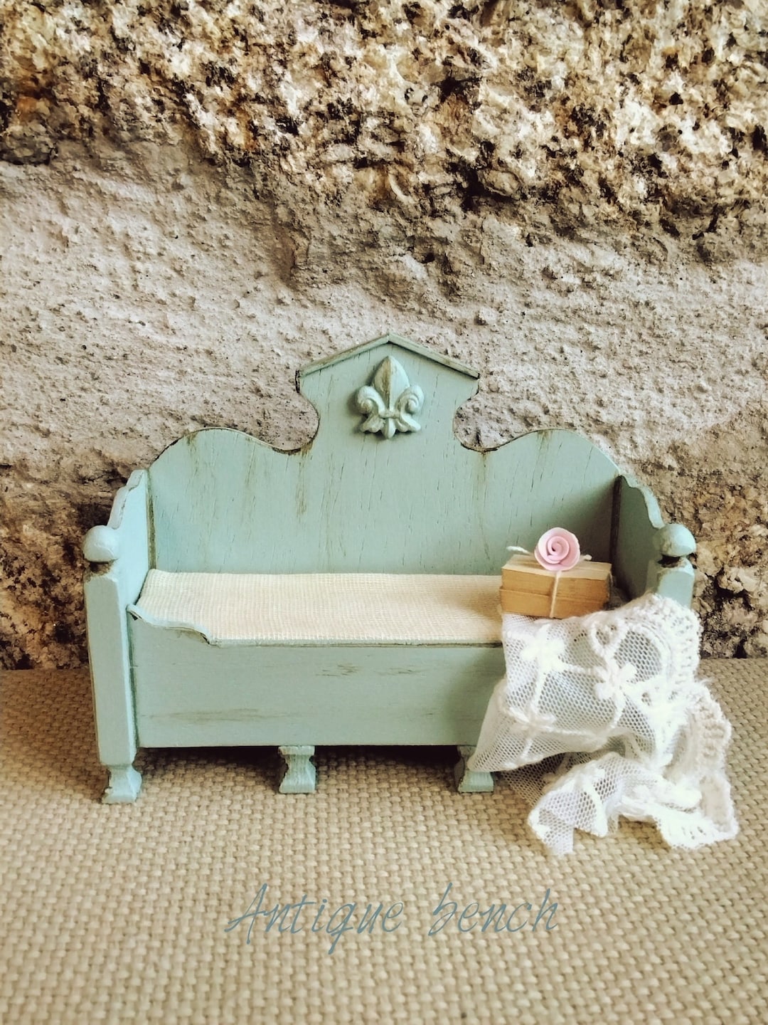 Miniature Bench Sofa Antique Style, Dollhouse Daybed, Miniature Bench ...