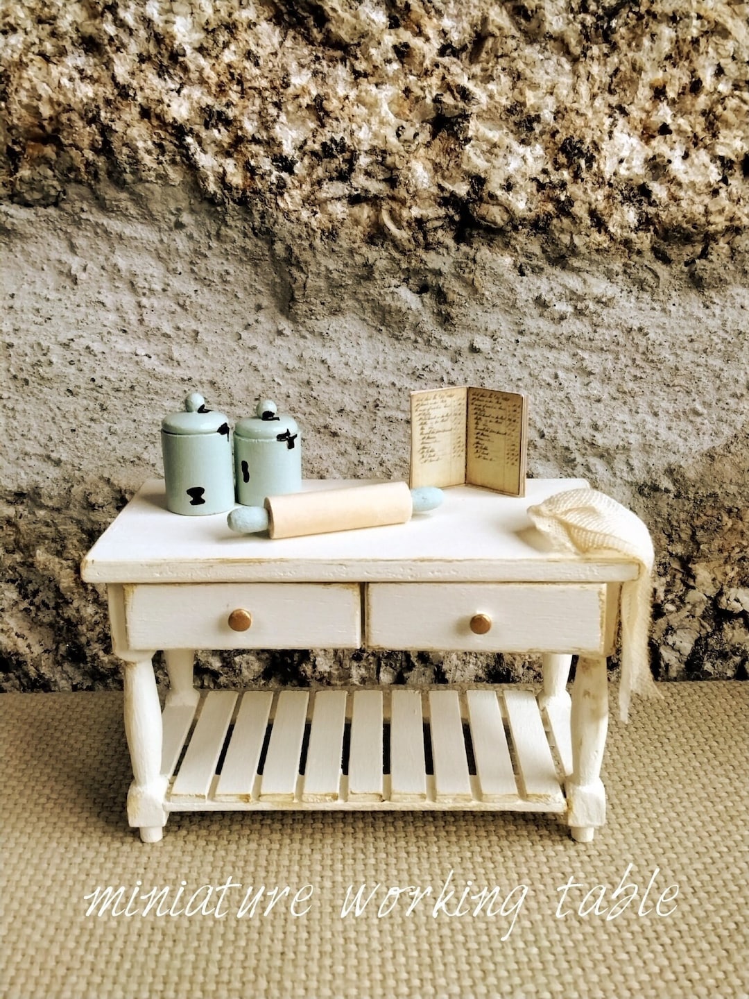 Dollhouse Kitchen Island, Miniature French Country, Miniature Working ...