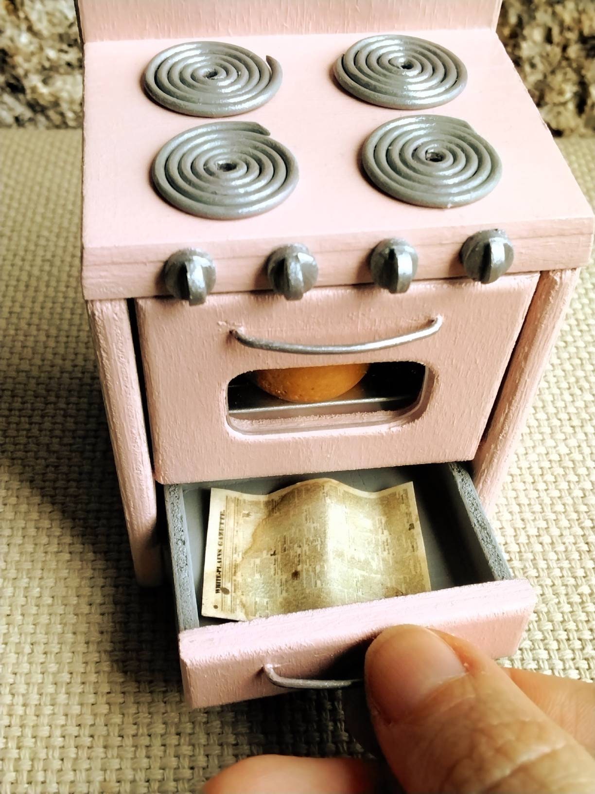 Miniature Stove Oven in Pink, Dollhouse Kitchen Furniture, One Inch ...