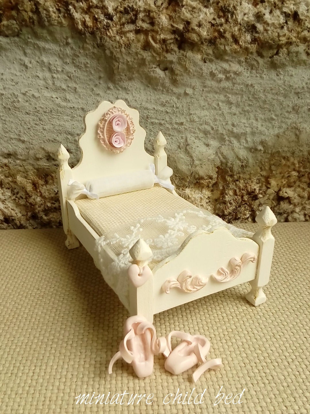 Dollhouse Bed Child, Miniature Bed Nursery, Miniature Cradle, Dollhouse ...