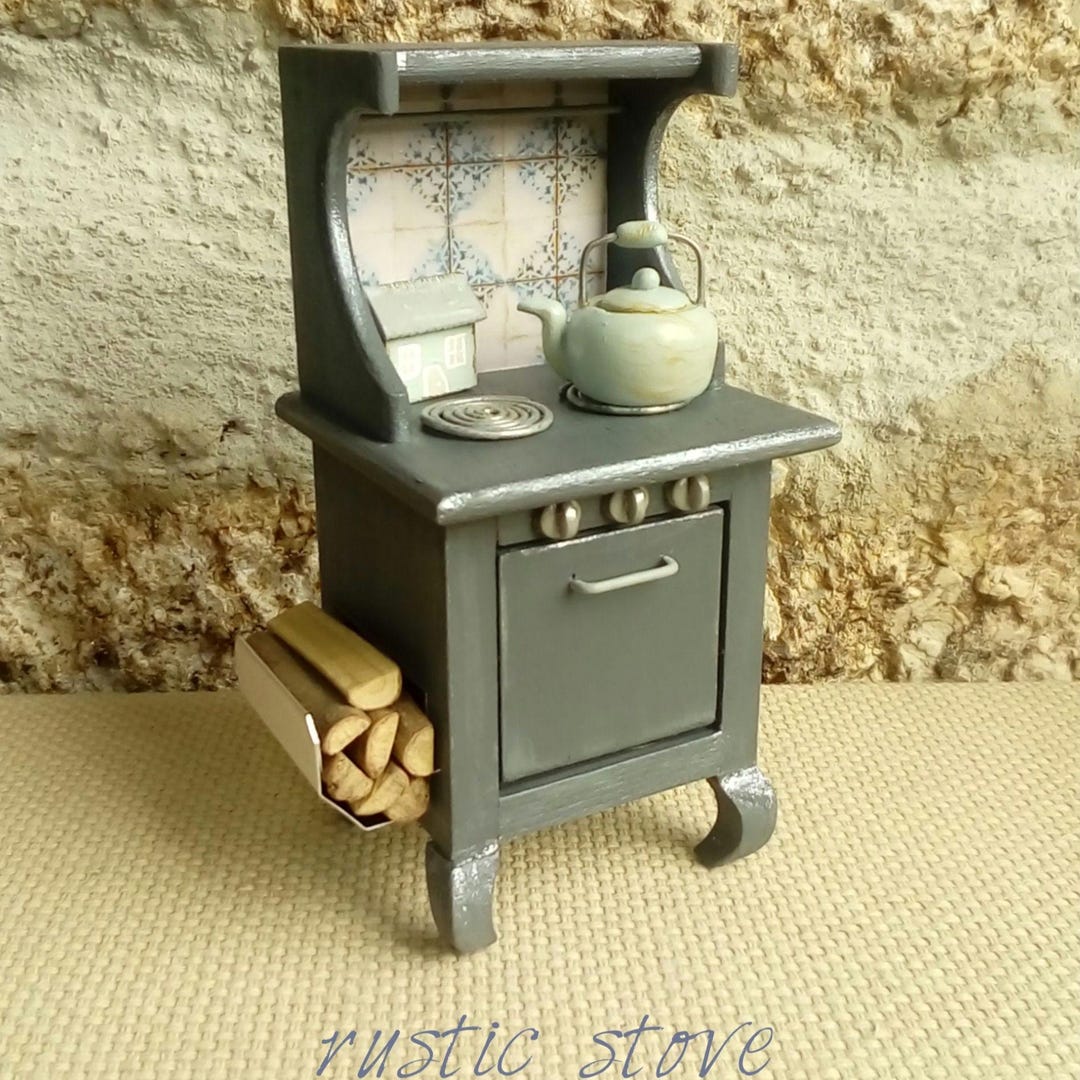 Dollhouse Miniature Stove Vintage, Woodburner One Inch Scale Kitchen ...