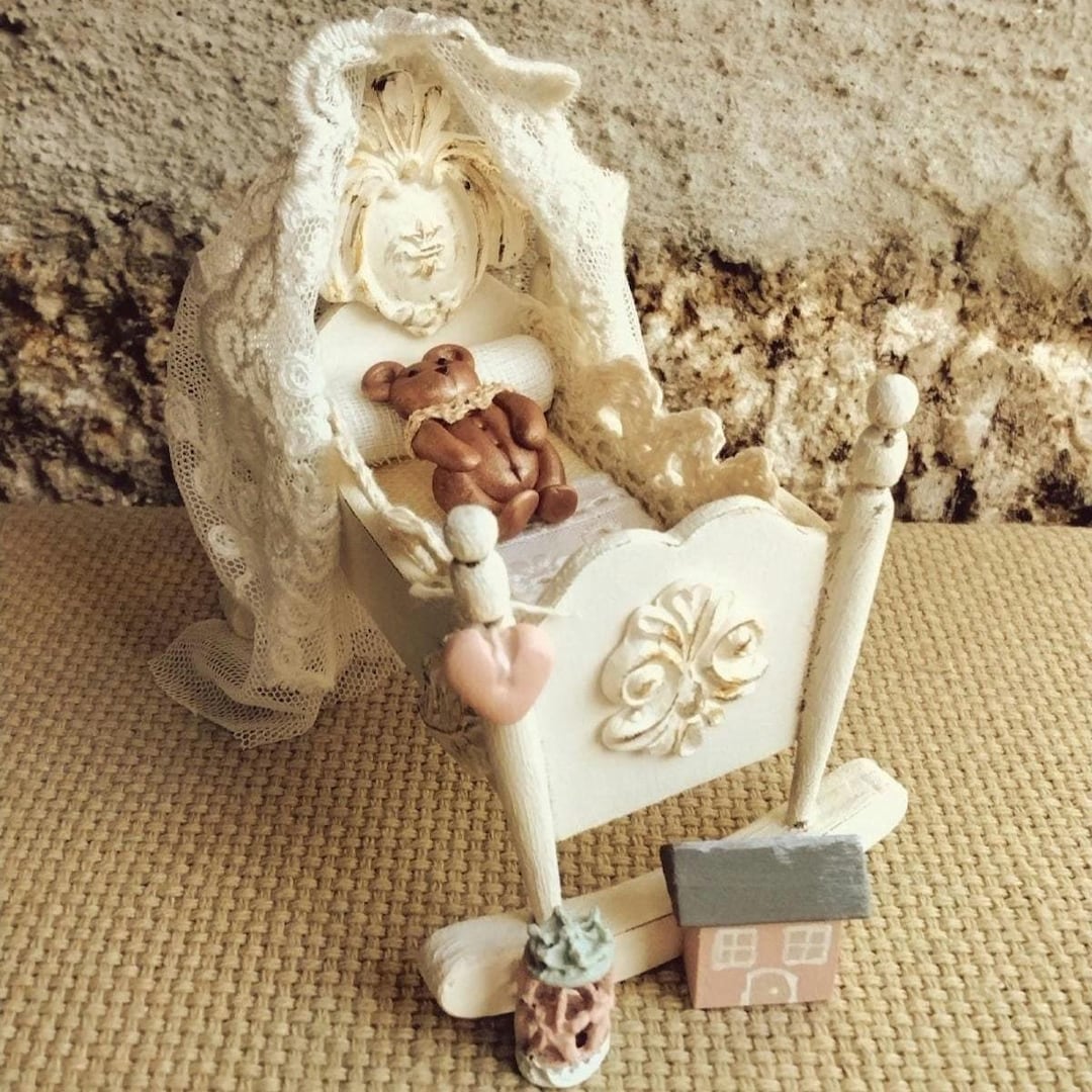 Dollhouse Pram Cradle, Miniature Vintage Pram, Dollhouse Toys Nursery ...