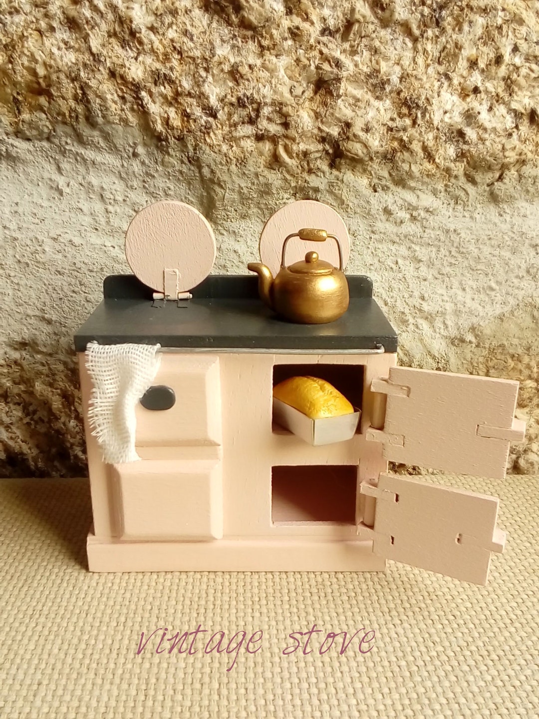 Dollhouse Aga Stove, Dollhouse Miniature Stove Pink, Dollhouse Kitchen ...