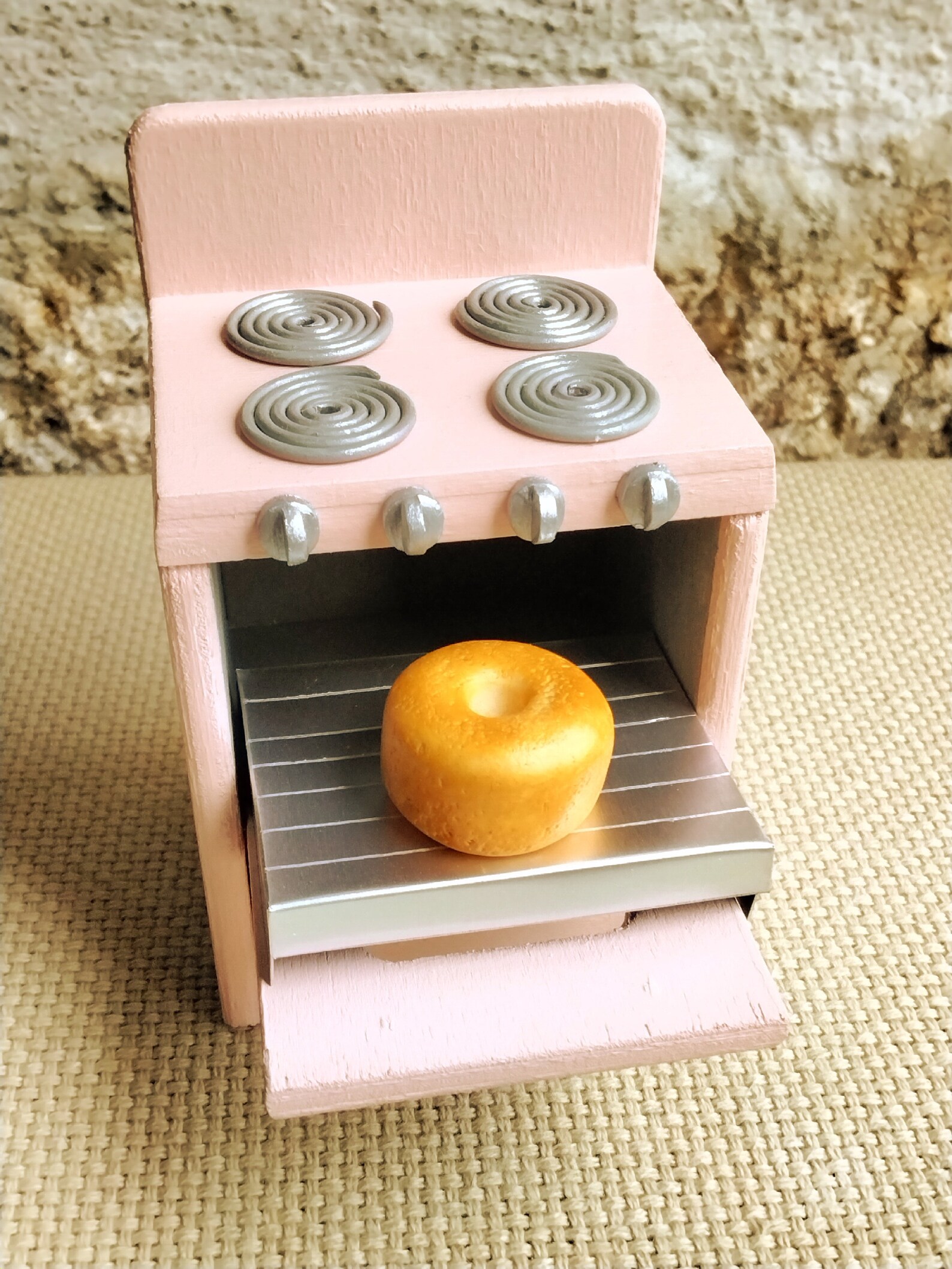 Miniature Stove Oven in Pink, Dollhouse Kitchen Furniture, One Inch ...