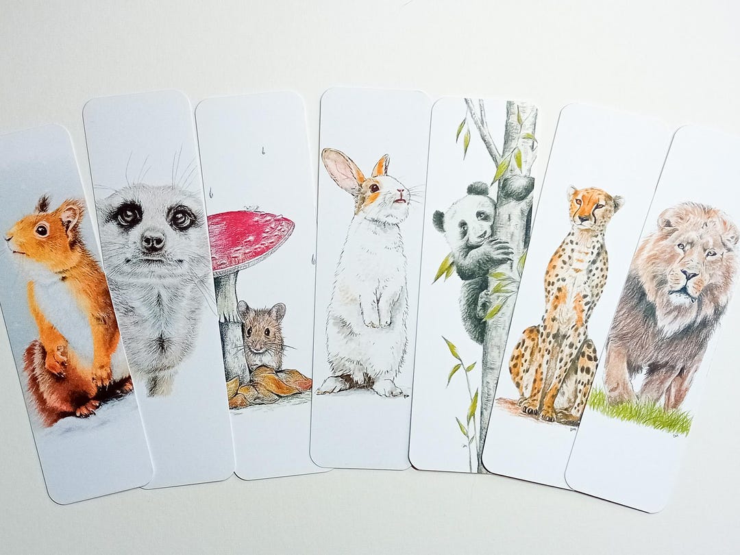 Animal Illustration Bookmark: Lion, Cheetah, Panda, Mouse - Etsy