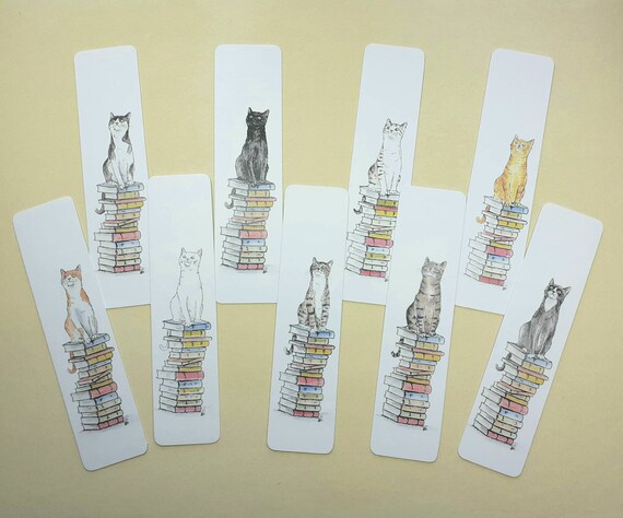 Cats on Books Bookmark Tabby Black Black and White Ginger - Etsy