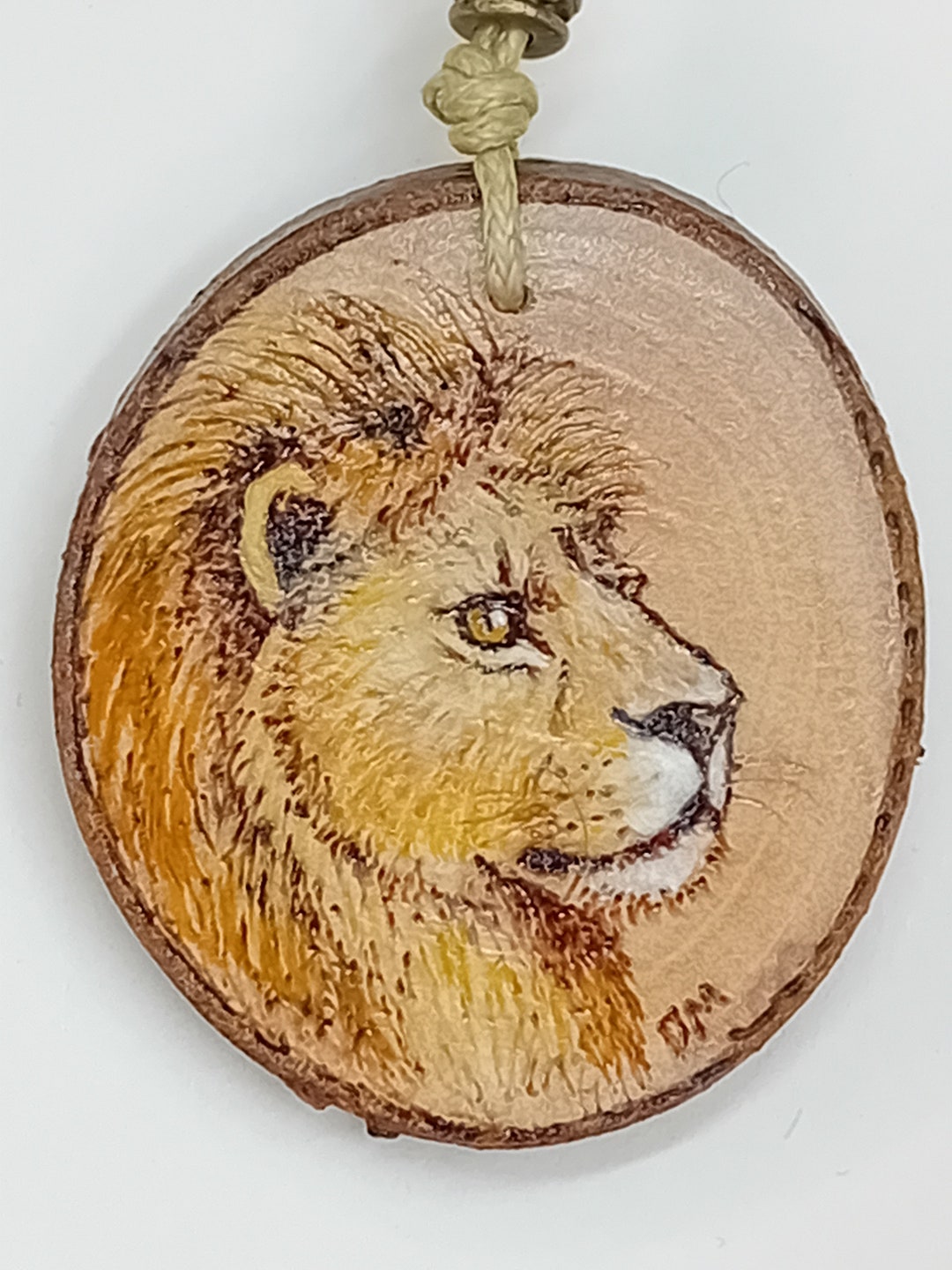 Hand Painted Lion Blackthorn Wood Pendant - Etsy